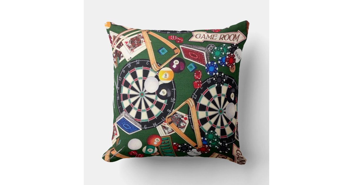 Game Room Billiards Cards Throw Pillow | Zazzle