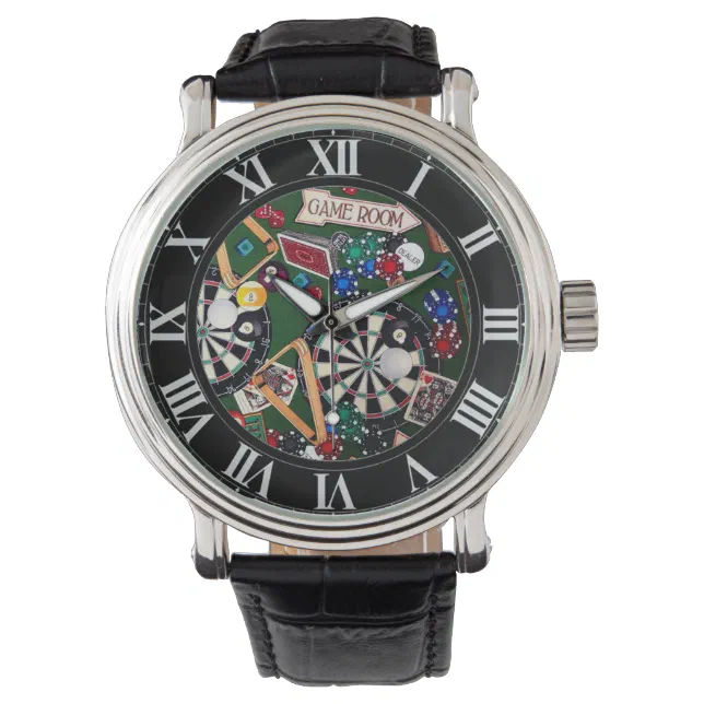 Game Room Darts Billiards Cards Wrist Watch | Zazzle