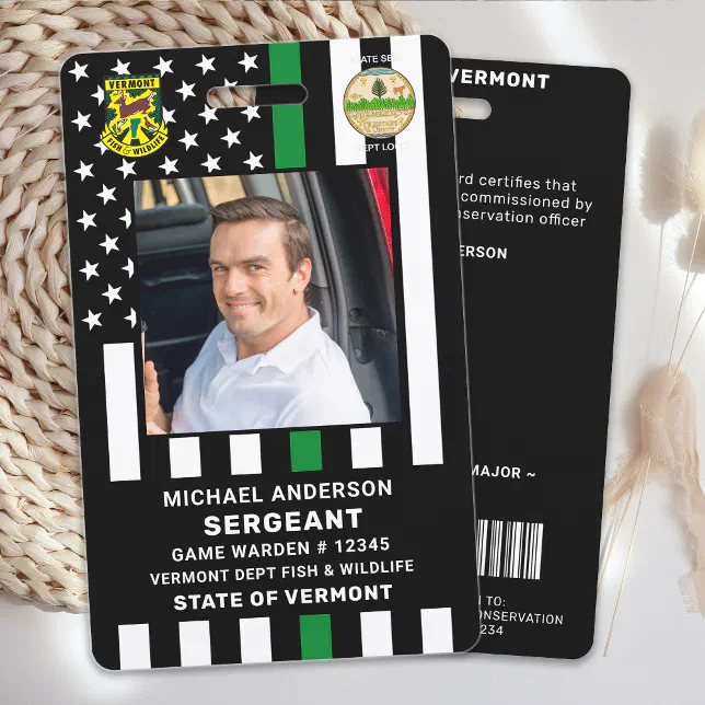 Game Warden Conservation Officer Logo Photo ID Badge | Zazzle