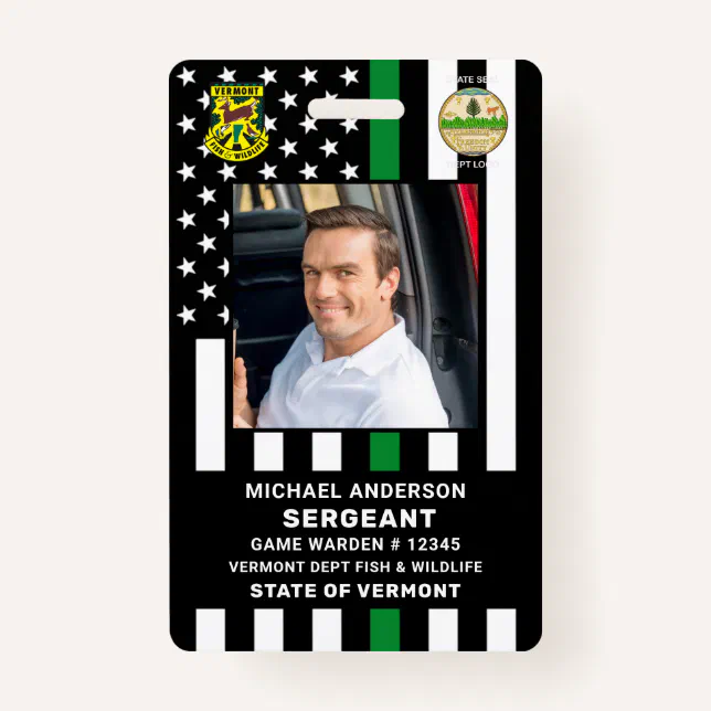 Game Warden Conservation Officer Logo Photo ID Badge | Zazzle