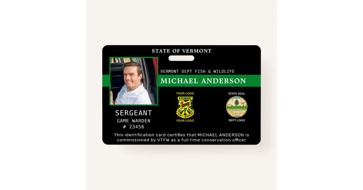 Game Warden Professional Officer Logo Photo ID Badge | Zazzle