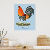 Gamecock Blue Red Rooster Poster | Zazzle