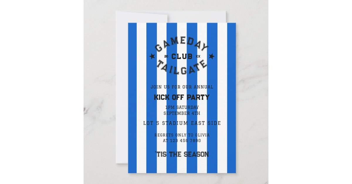 Gameday Tailgate Club Kick Off Party Blue Team Invitation | Zazzle
