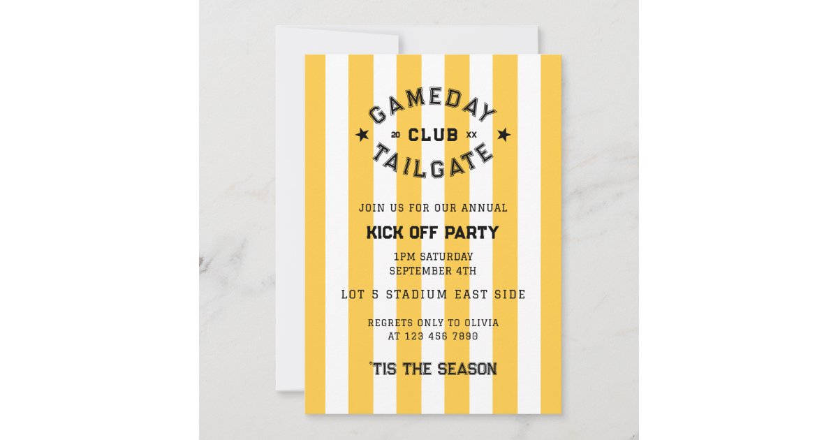 Gameday Tailgate Club Kick Off Party Yellow Team Invitation | Zazzle