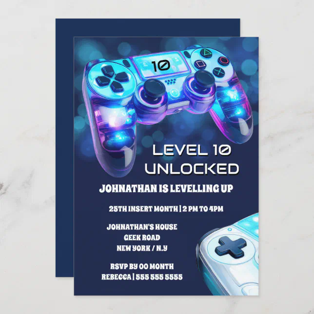 Gamer console neon lights boys gaming party invitation | Zazzle
