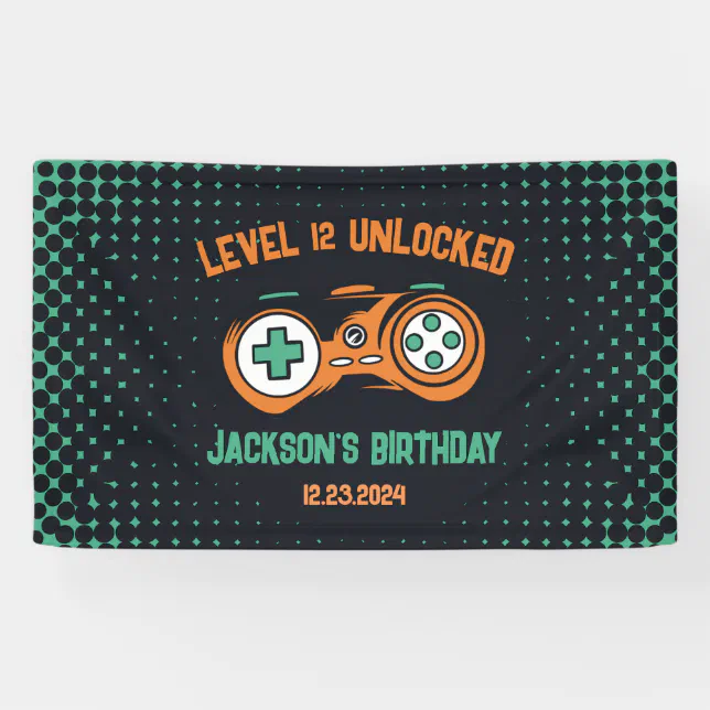 Gamer Gaming Level Unlocked Boys Birthday Party Banner | Zazzle