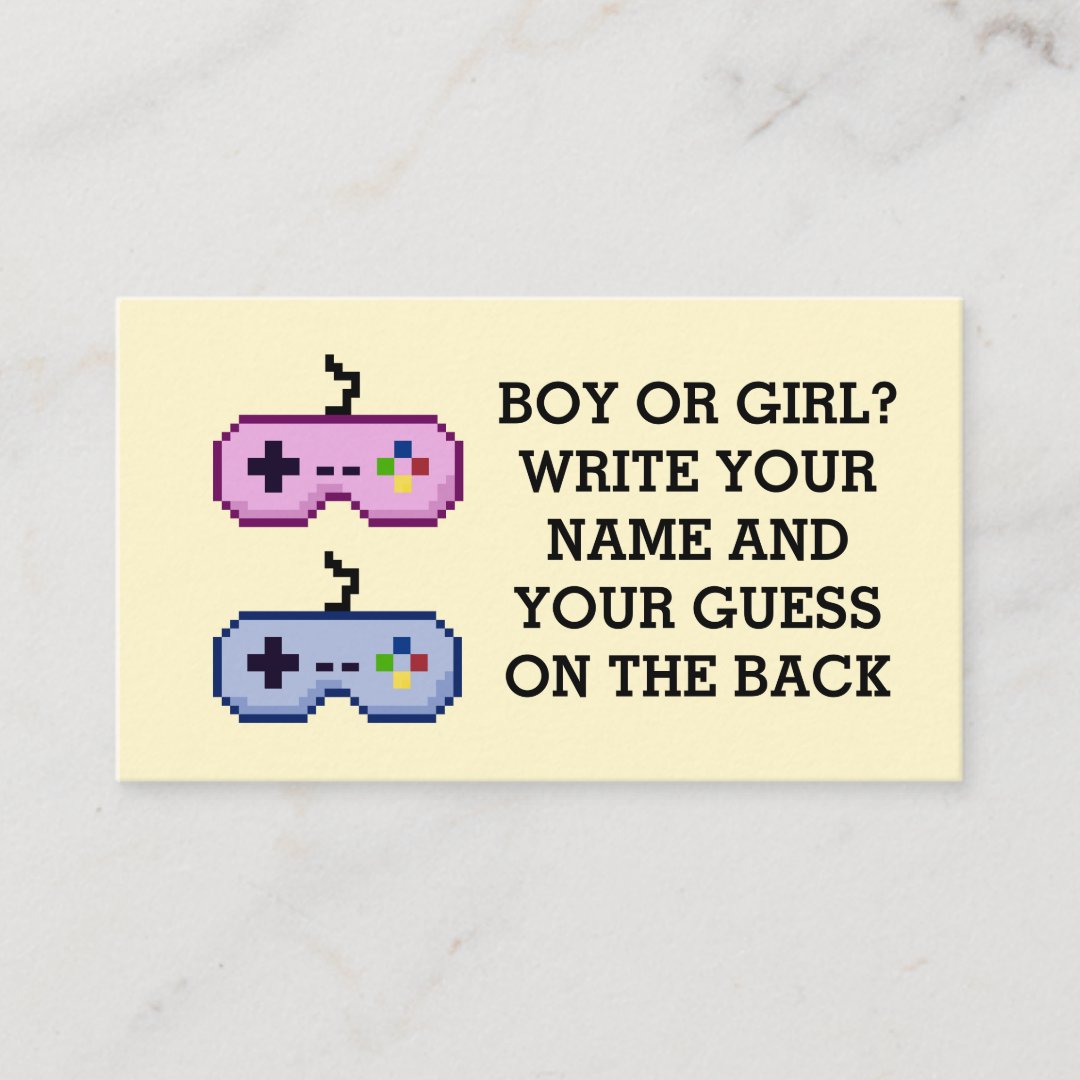 Gamer Gender Reveal Party Boy or Girl Guess Cards | Zazzle
