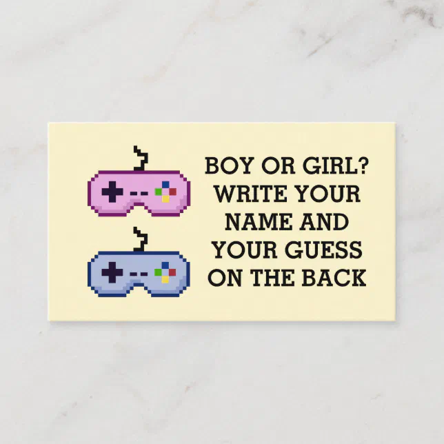Gamer Gender Reveal Party Boy or Girl Guess Cards | Zazzle