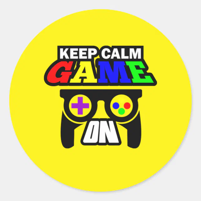 Gamer Gift Keep Calm Game On Classic Round Sticker | Zazzle