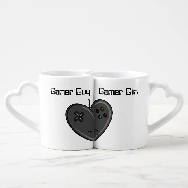 Gamer Girl & Guy Heart Shaped Controller Coffee Mug Set | Zazzle