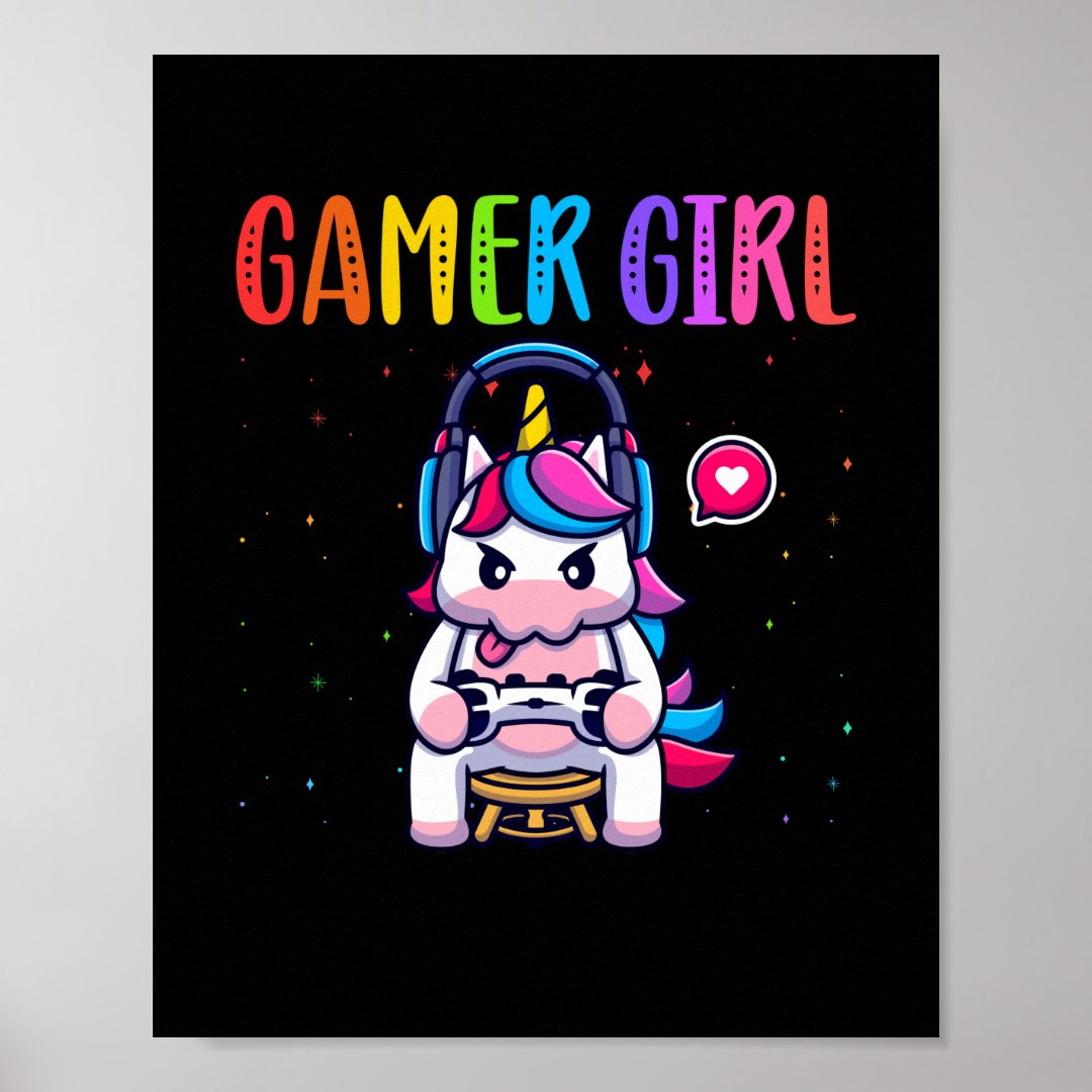 Gamer Girl Unicorn Gaming Cute Video Game Poster | Zazzle