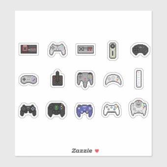 Gamer Grey Black Retro Pixel Art Controllers Sticker | Zazzle