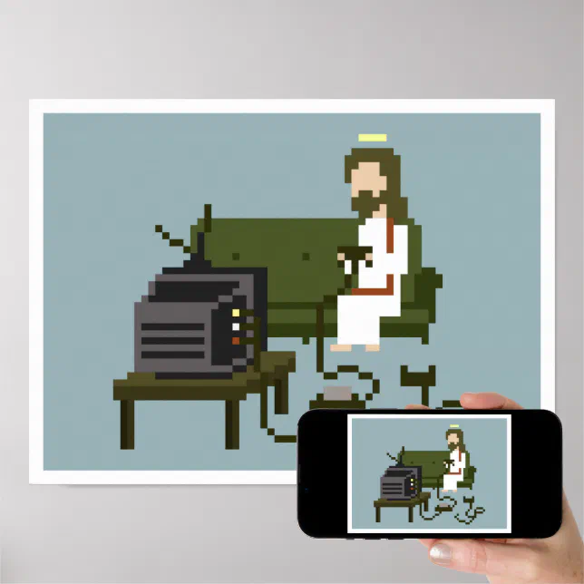Gamer Jesus Pixel Art Poster | Zazzle