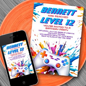Gamer Level Up Birthday Invitation | Zazzle