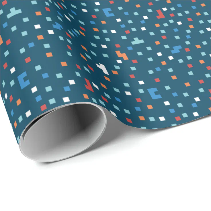 Gamer pixels on dark blue background wrapping paper | Zazzle