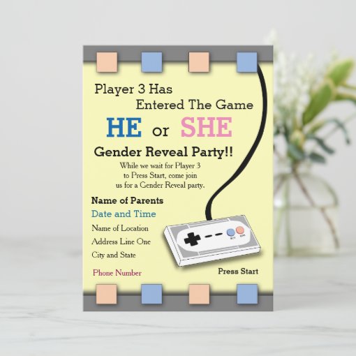 Gamer Player 3 Baby Shower Gender Reveal Invite | Zazzle
