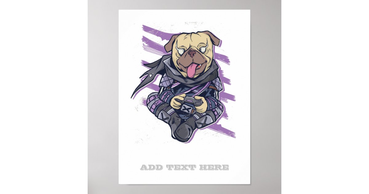 Gamer Pug Ninja Neon Look Teens Graphics Gift Cool Poster | Zazzle