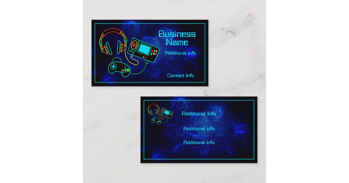 Gamer Retro Neon Blue Business Card | Zazzle