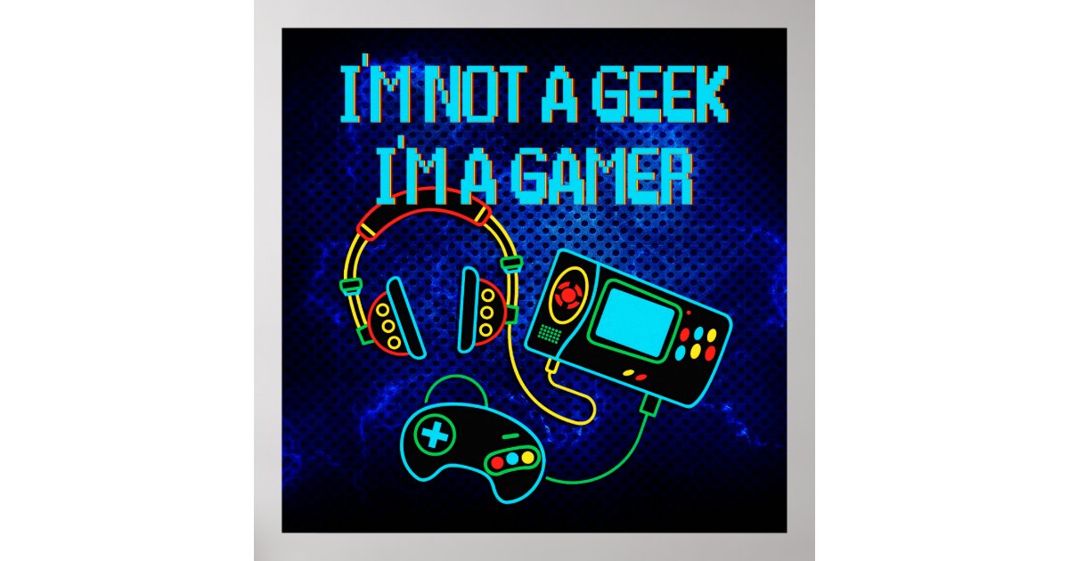 Gamer Retro Neon Blue Poster | Zazzle