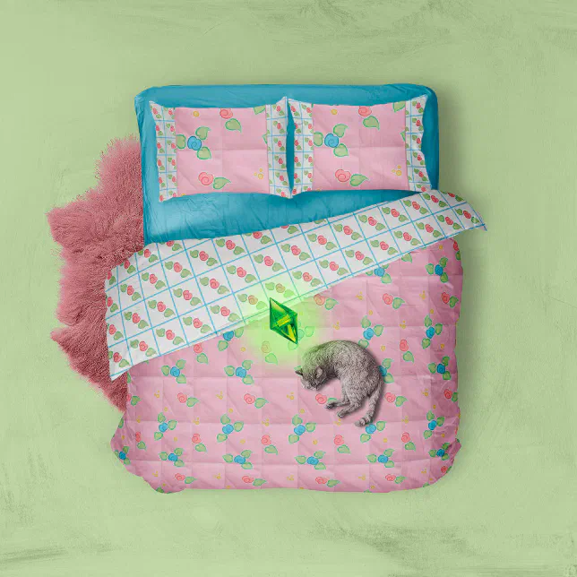 Gamer Sims 2 Pastel Pink Floral Illustration Duvet Cover | Zazzle