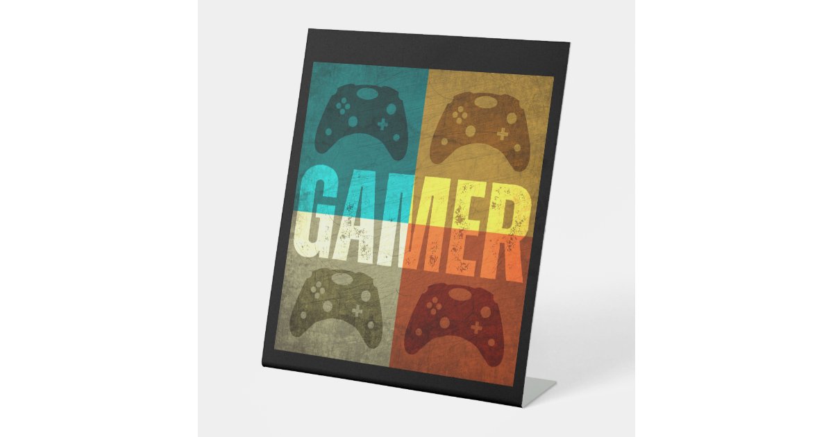 GAMER VINTAGE VIDEO GAME CONTROLLER PEDESTAL SIGN | Zazzle