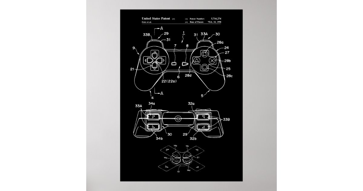Gaming Controller Blueprint Art Poster | Zazzle