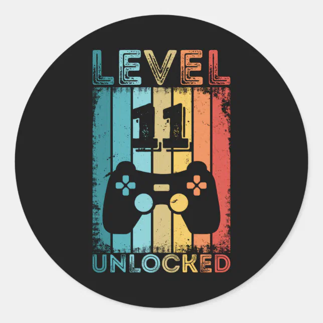 Gaming Level 11 Unlocked 11th Birthday Gift Gamer Classic Round Sticker ...