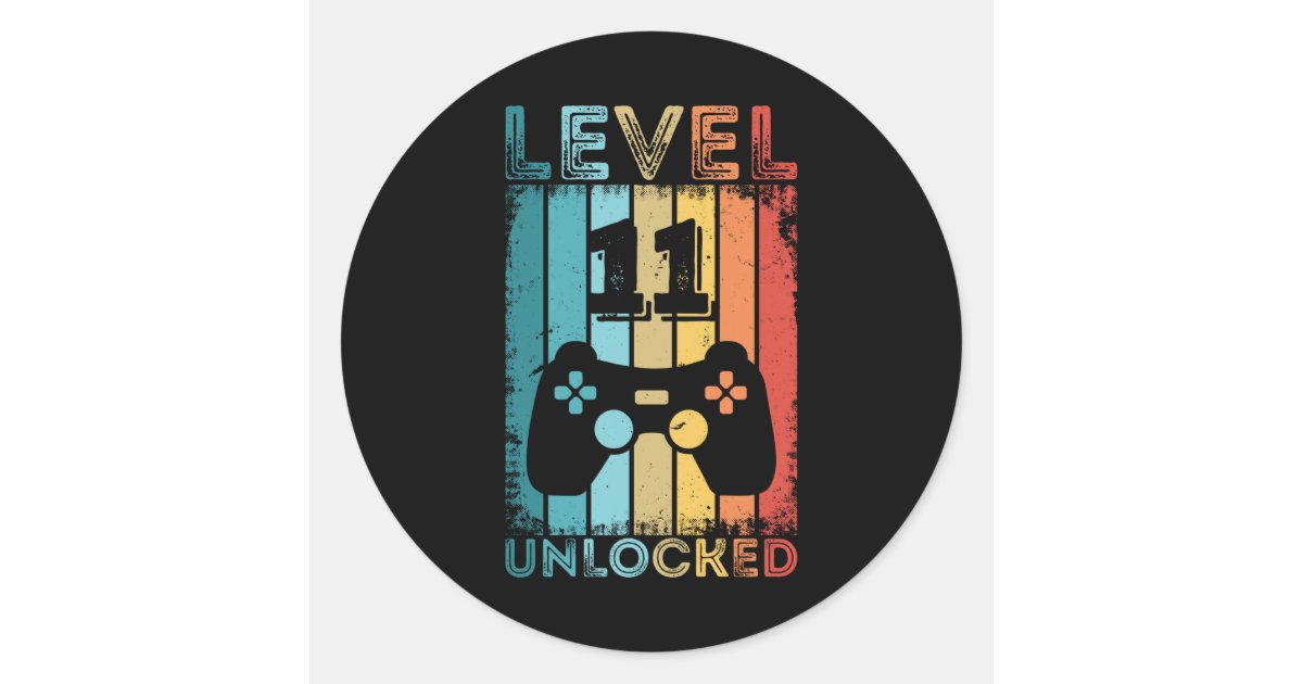 Gaming Level 11 Unlocked 11th Birthday Gift Gamer Classic Round Sticker ...