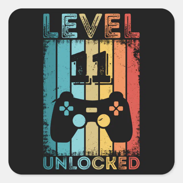 Gaming Level 11 Unlocked 11th Birthday Gift Gamer Square Sticker | Zazzle