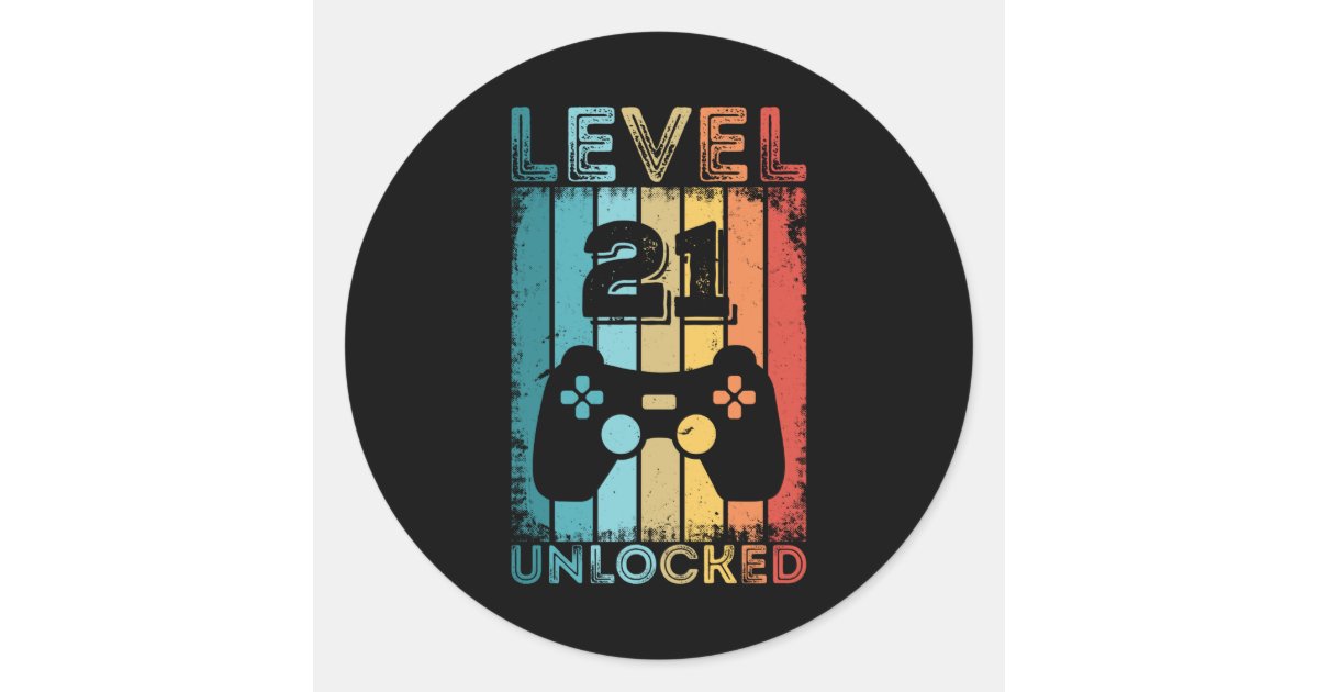 Gaming Level 21 Unlocked 21st Birthday Gift Gamer Classic Round Sticker ...
