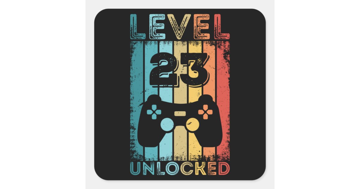Gaming Level 23 Unlocked 23rd Birthday Gift Gamer Square Sticker | Zazzle