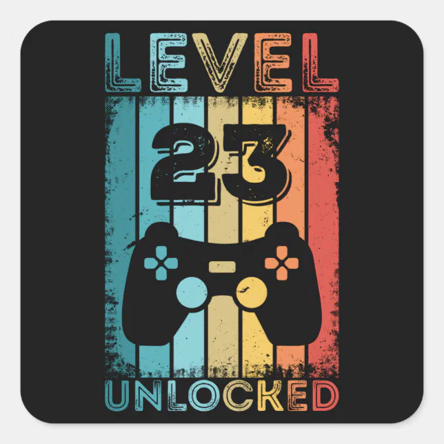 Gaming Level 23 Unlocked 23rd Birthday Gift Gamer Square Sticker | Zazzle