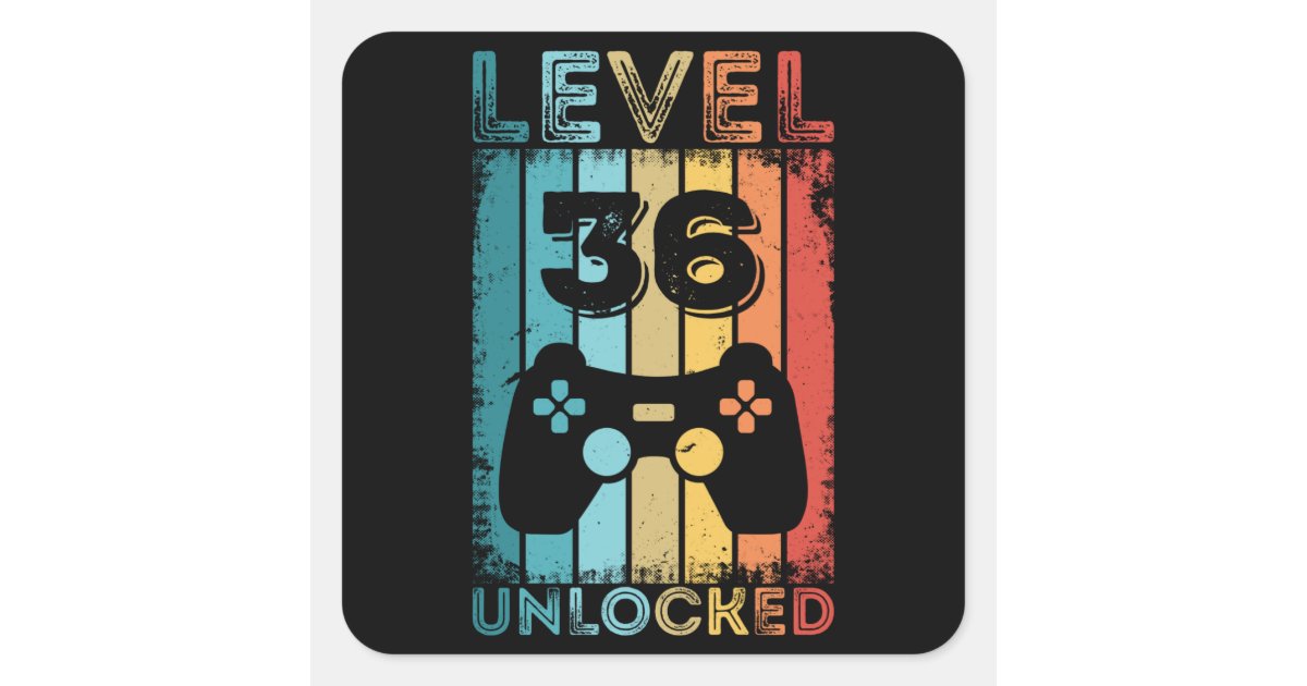Gaming Level 36 Unlocked 36th Birthday Gift Gamer Square Sticker | Zazzle