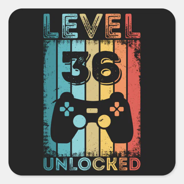 Gaming Level 36 Unlocked 36th Birthday Gift Gamer Square Sticker | Zazzle