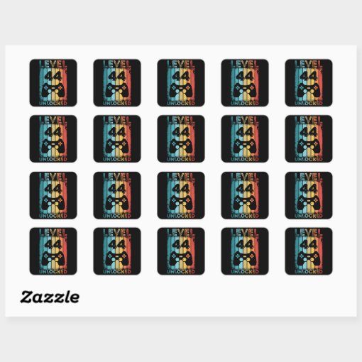 Gaming Level 44 Unlocked 44th Birthday Gift Gamer Square Sticker | Zazzle