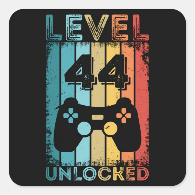 Gaming Level 44 Unlocked 44th Birthday Gift Gamer Square Sticker | Zazzle