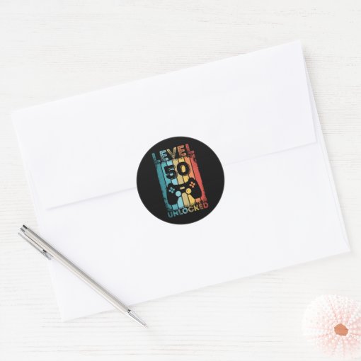 Gaming Level 50 Unlocked 50th Birthday Gift Gamer Classic Round Sticker ...