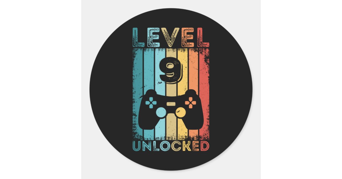 Gaming Level 9 Unlocked 9th Birthday Gift Gamer Classic Round Sticker ...