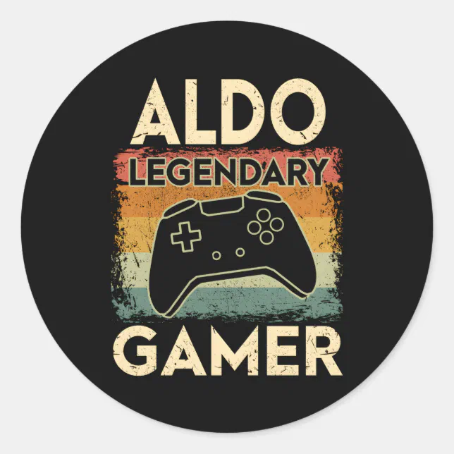 Gaming Personalized Name Aldo Legendary Gamer Classic Round Sticker ...