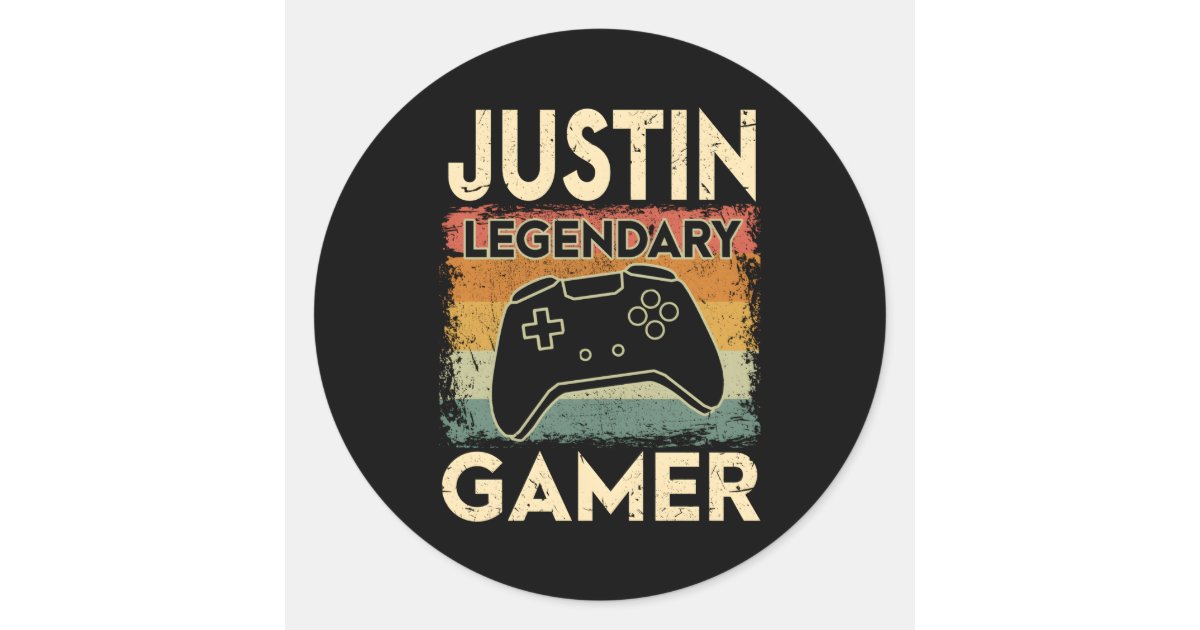 Gaming Personalized Name Justin Legendary Gamer Classic Round Sticker ...