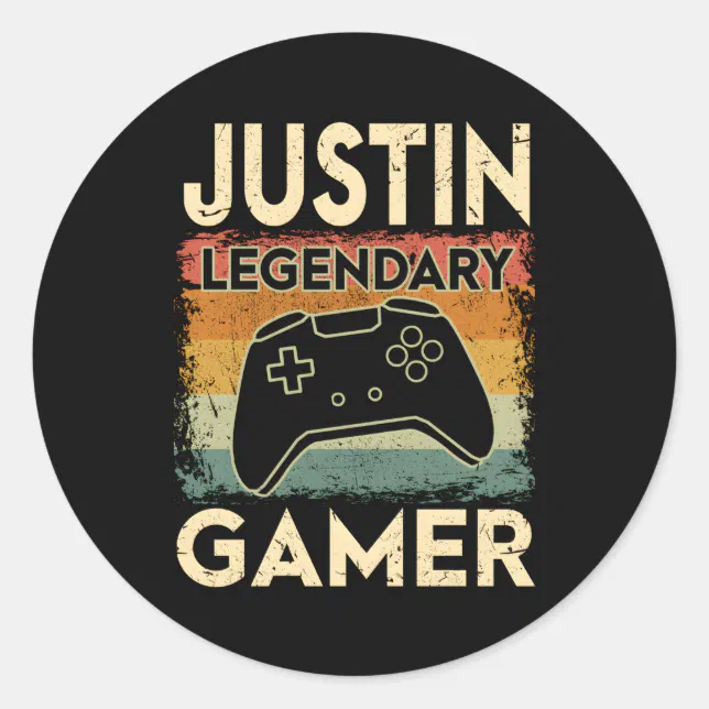 Gaming Personalized Name Justin Legendary Gamer Classic Round Sticker ...