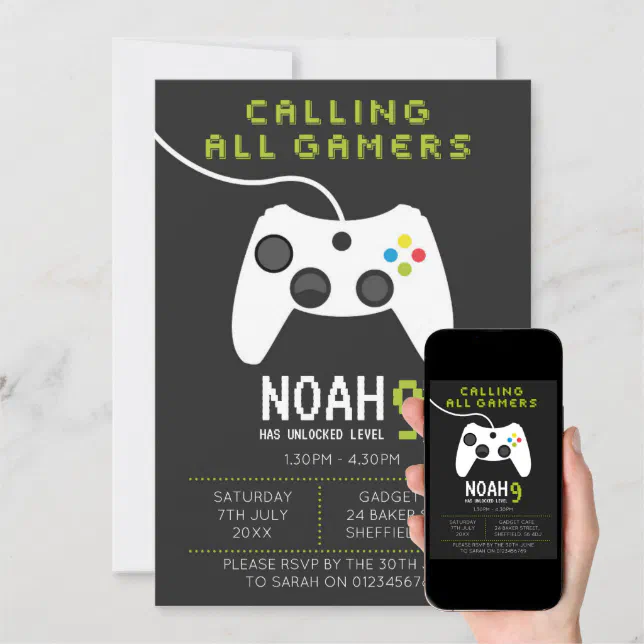 Gaming themed birthday party invitation | Zazzle