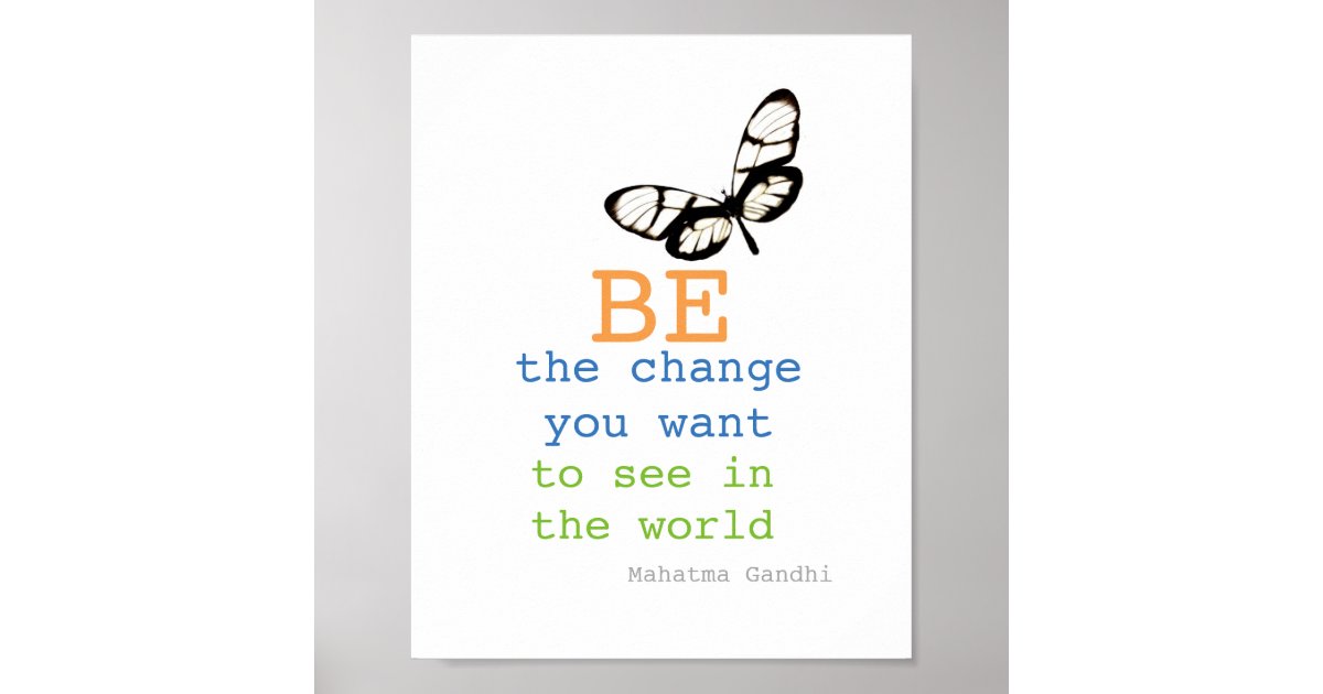 Gandhi quote poster be the change butterfly design | Zazzle