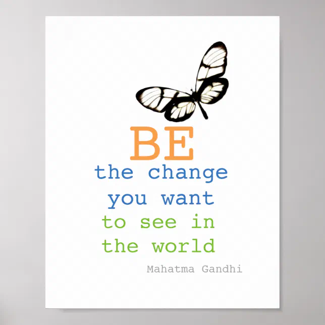 Gandhi quote poster be the change butterfly design | Zazzle