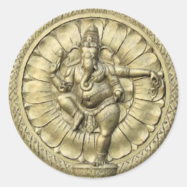 Ganesh (Golden) Classic Round Sticker | Zazzle
