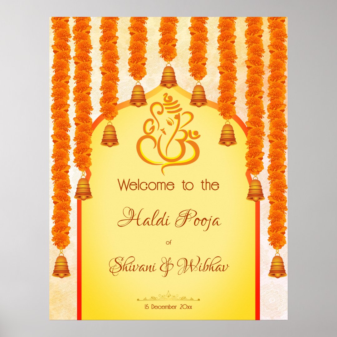 Ganesha marigold garlands Haldi Ganesh pooja Poster | Zazzle