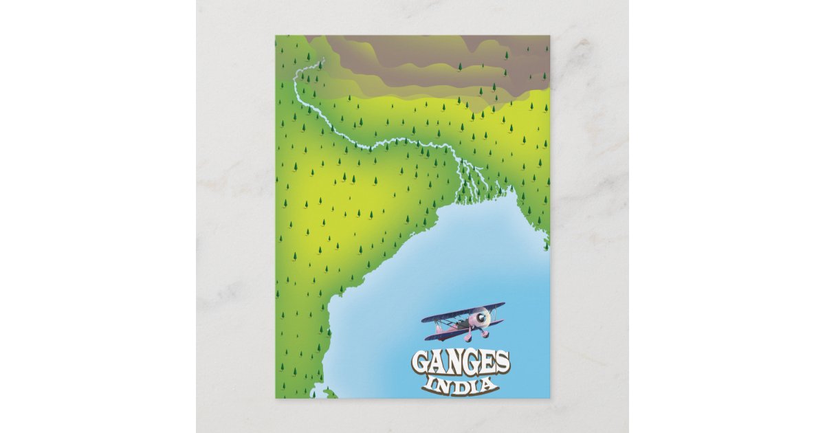 Ganges India map travel poster Postcard | Zazzle