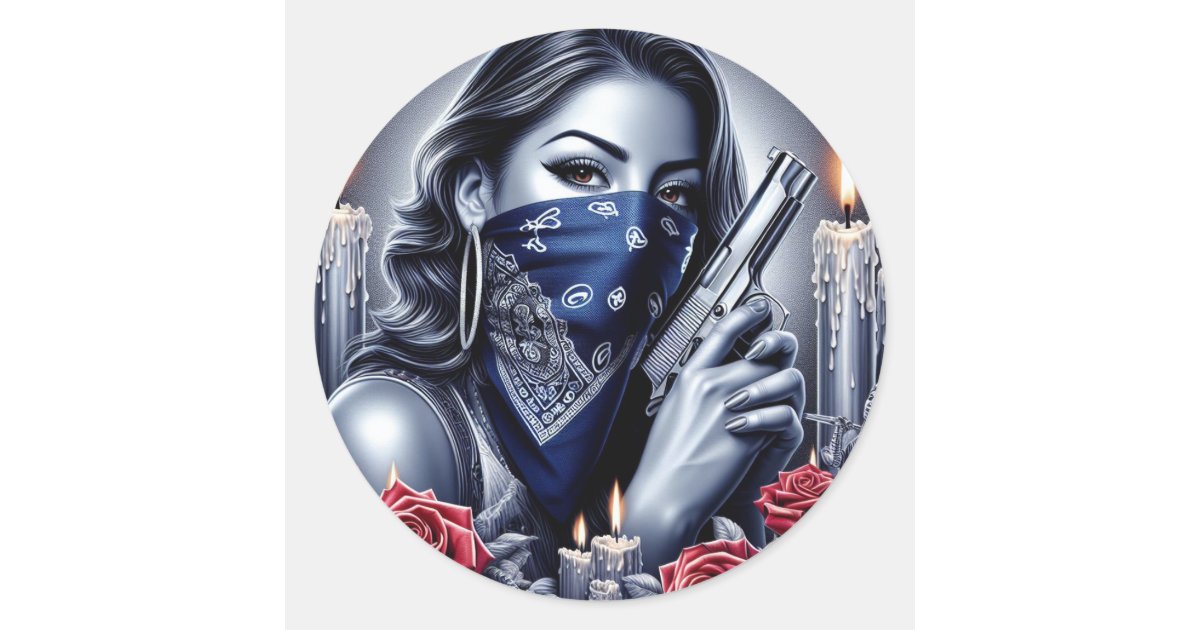 Gangster Girl Hip Hop chicano art Design Classic Round Sticker | Zazzle