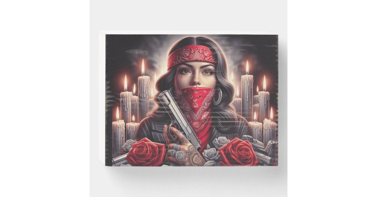 Gangster Girl Hip Hop chicano art graphic Wooden Box Sign | Zazzle