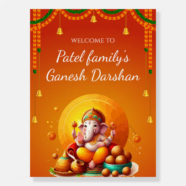 Ganpati darshan signs & Ganesh puja welcome signs | Zazzle